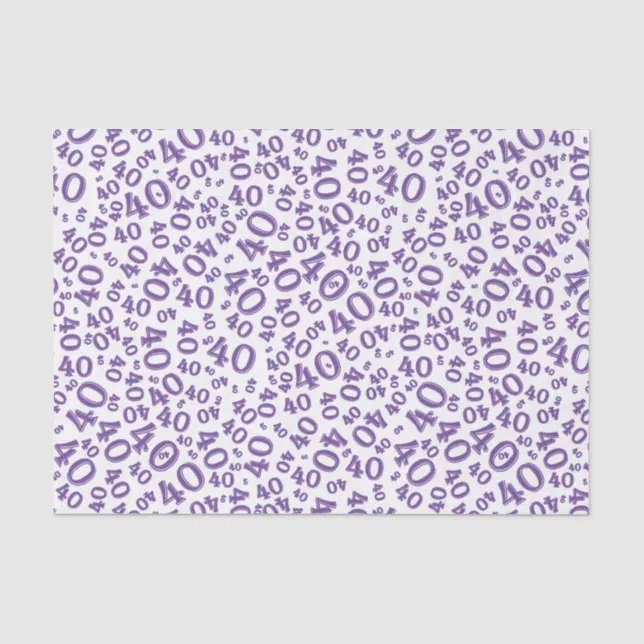40th Birthday Purple/White Random Number Pattern Tissue Paper | Zazzle