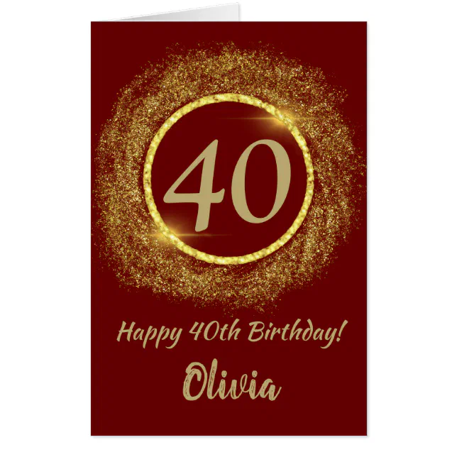 40th Birthday Red and Gold Extra Large Jumbo Card | Zazzle