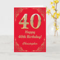 40th Birthday Red and Gold Glitter Frame Card | Zazzle