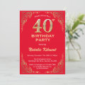 40th Birthday Red and Gold Glitter Frame Invitation | Zazzle