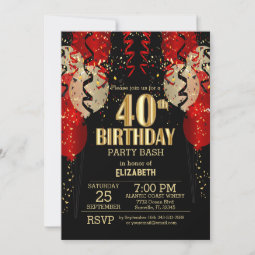 40th Birthday - Red Balloons Invitation | Zazzle