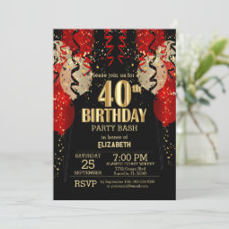 40th Birthday - Red Balloons Invitation | Zazzle