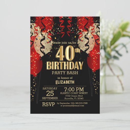 40th Birthday - Red Balloons Invitation | Zazzle