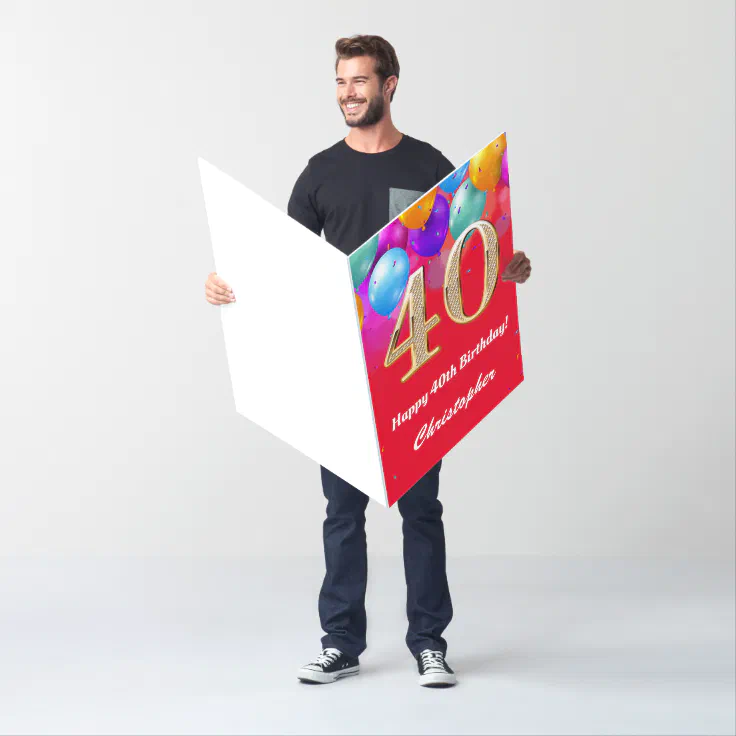 40th Birthday Red & Gold Balloon Extra Large Jumbo Card | Zazzle