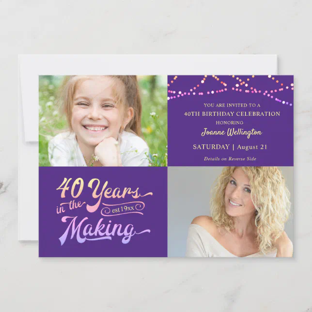40th Birthday Retro 40 YEARS IN THE MAKING Lights Invitation | Zazzle