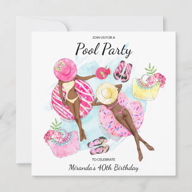 40th Birthday Retro Pool Party Invitation | Zazzle