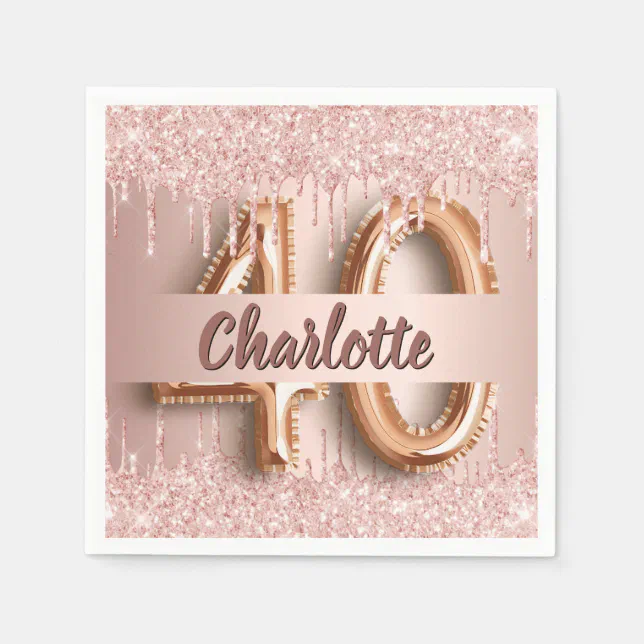 40th birthday rose gold glitter monogram luxury napkins | Zazzle