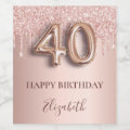 40th birthday rose gold glitter pink balloon style wine label | Zazzle