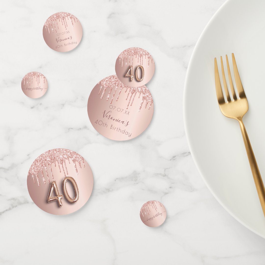40th birthday rose gold glitter pink monogram confetti | Zazzle