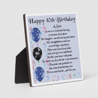 40th Birthday Son Poem Plaque | Zazzle