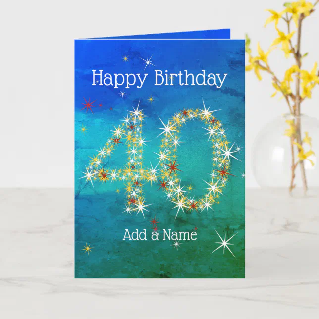 40th Birthday - Star Numbers - Blue Green - Age 40 Card | Zazzle