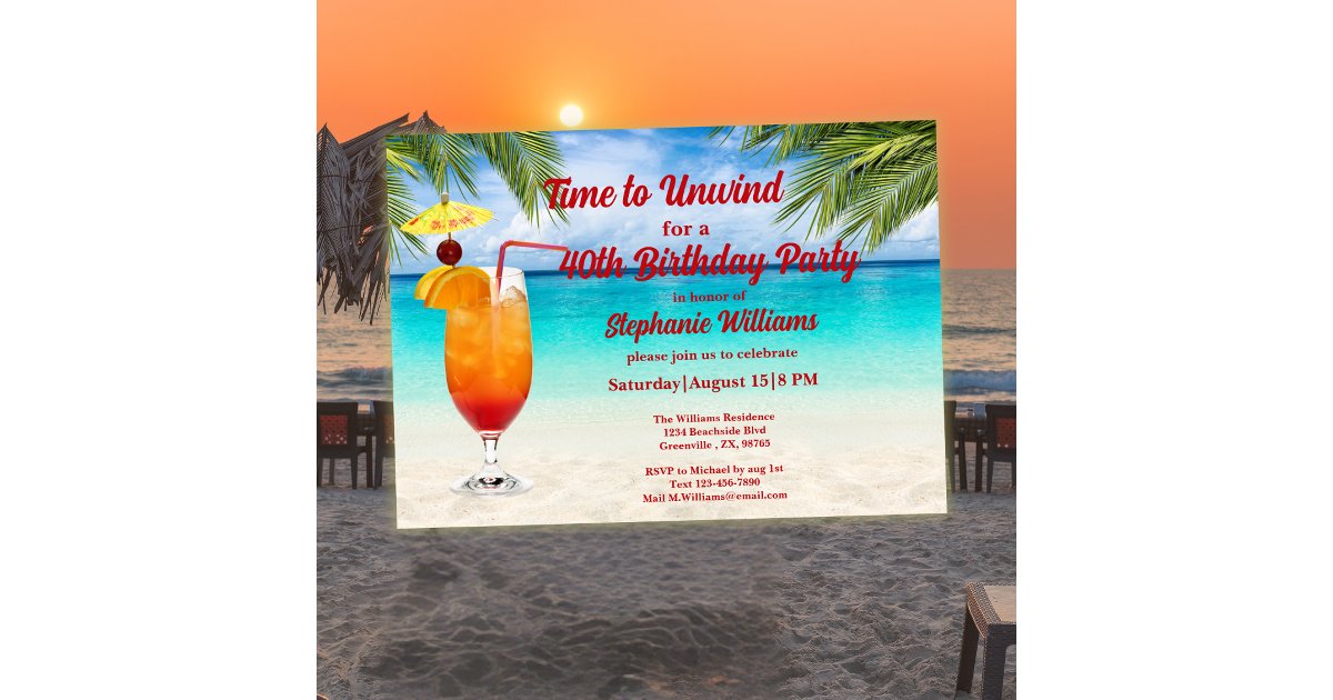 40th Birthday Summer Cocktail Beach Party Invitation | Zazzle