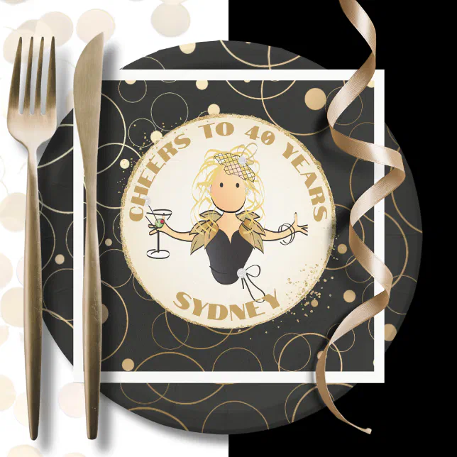 40th Birthday Toast Black Gold Funny for Her Napkins | Zazzle