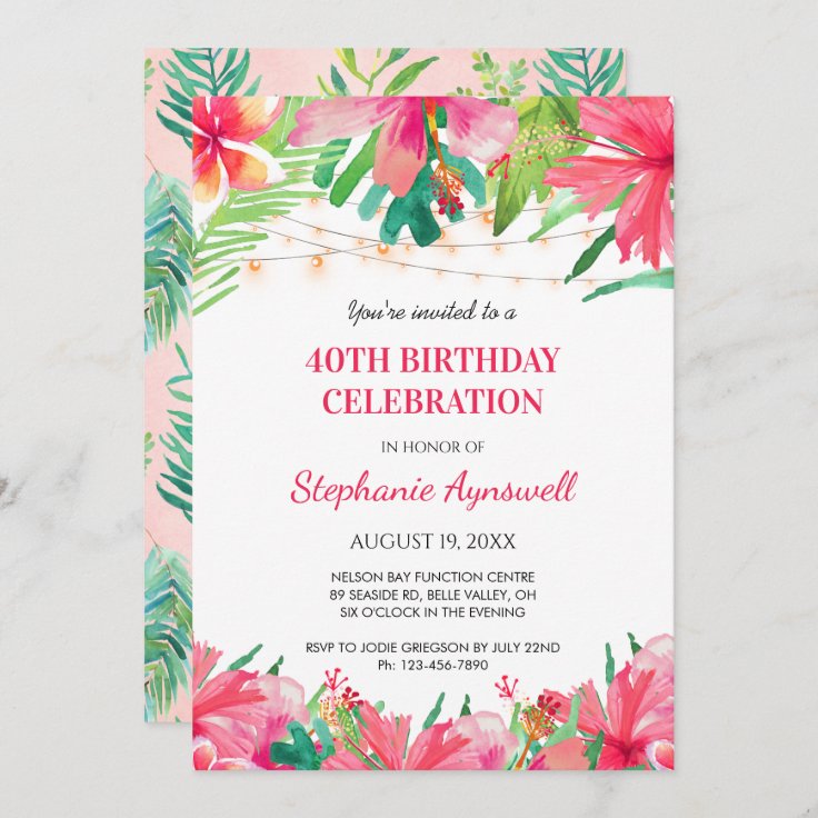 40th Birthday Tropical String Lights Hawaiian Invitation | Zazzle