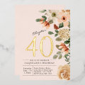 40th Birthday Vintage Floral Peach Chapter 40 Foil Invitation | Zazzle