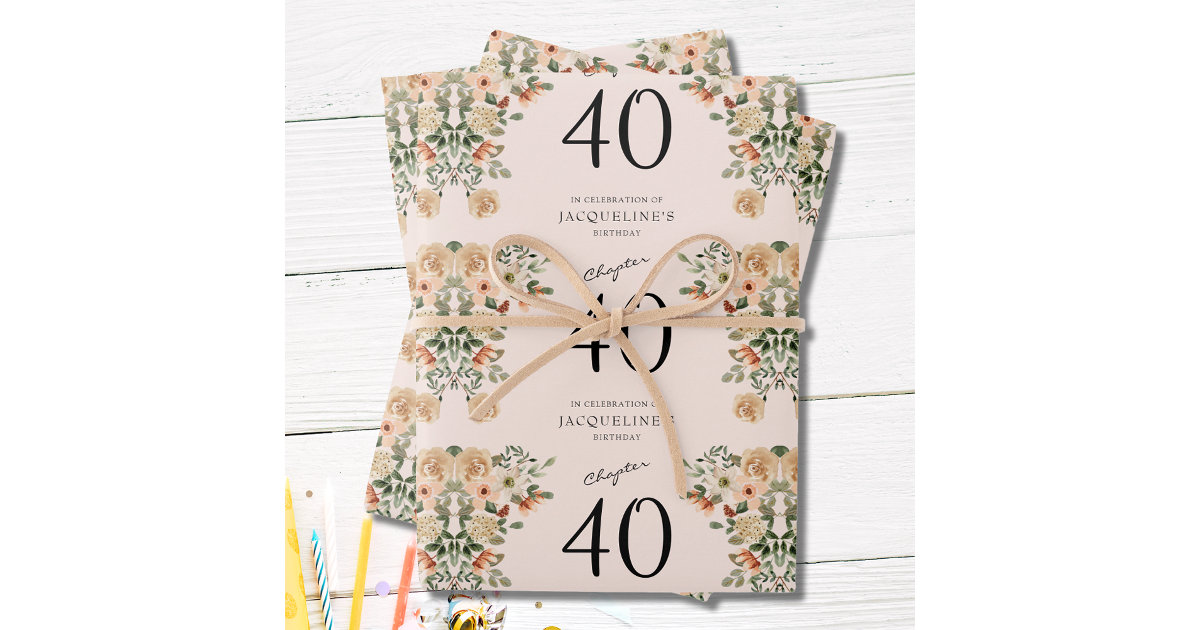 40th Birthday Vintage Floral Wrapping Paper Sheets | Zazzle