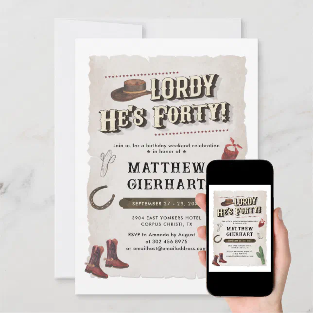 40th Birthday Weekend Retro Cowboy Boots Party Invitation | Zazzle