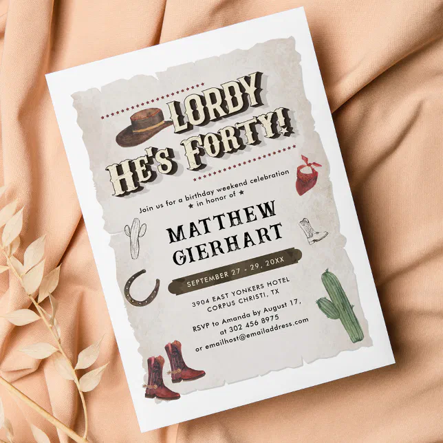 40th Birthday Weekend Retro Cowboy Boots Party Invitation | Zazzle