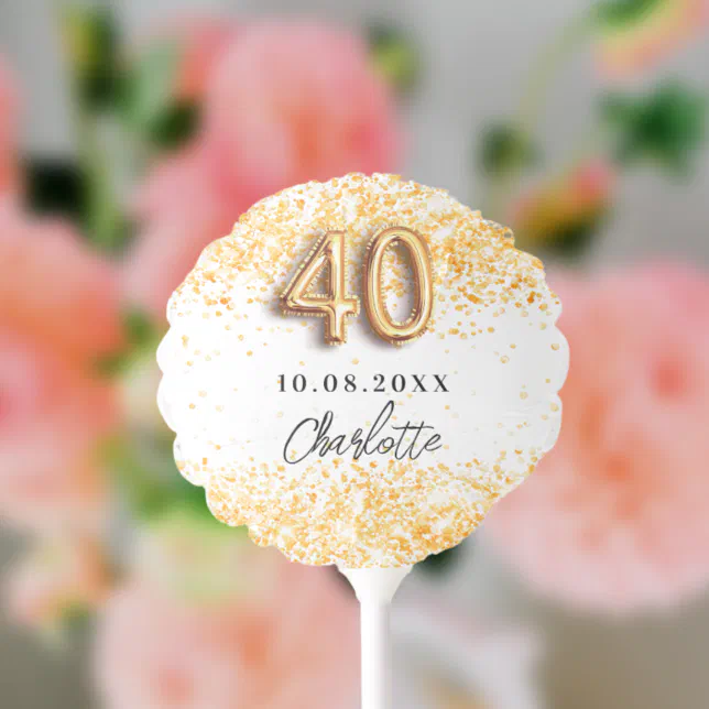 40th birthday white gold glitter name balloon | Zazzle