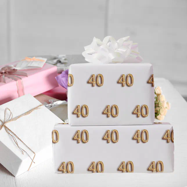 40th birthday white gold wrapping paper | Zazzle