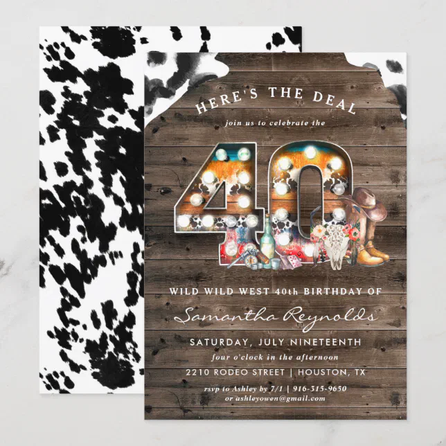 40th Birthday | Wild West Cowboy Invitation | Zazzle