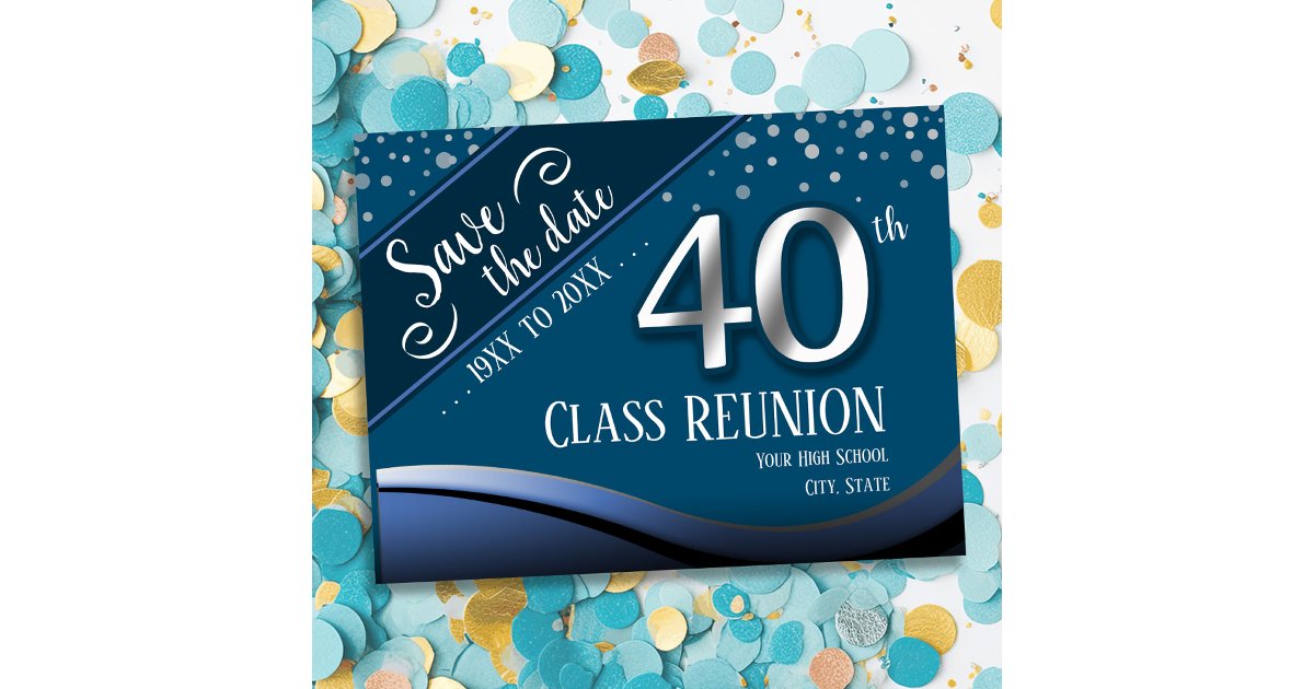 40th Class Reunion Elegant Blue Announcement Postcard | Zazzle