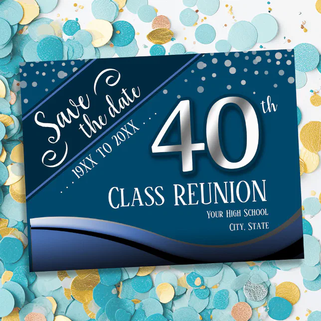40th Class Reunion Elegant Blue Announcement Postcard | Zazzle
