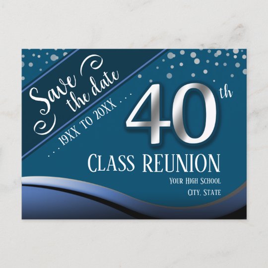 40th Class Reunion Elegant Blue Announcement Postcard | Zazzle.com