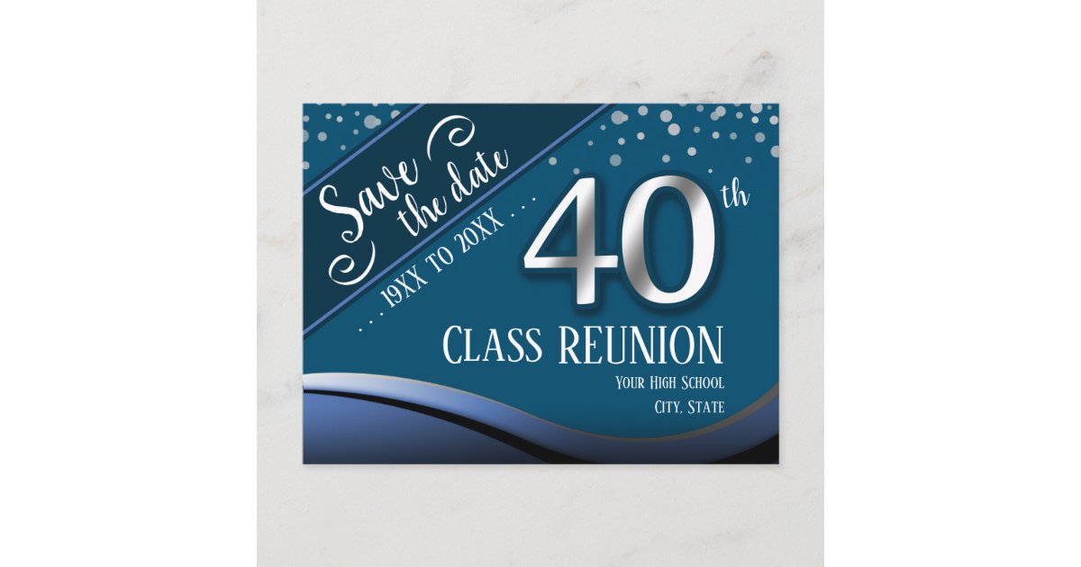 40th Class Reunion Elegant Blue Announcement Postcard | Zazzle