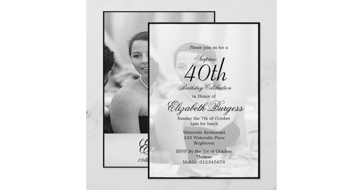 40th Classy Elegant Photo Monogram Birthday Invitation | Zazzle