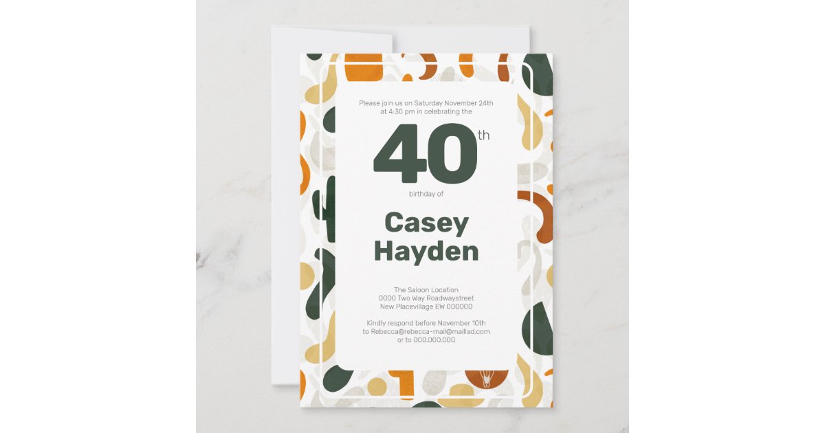 40th cowboy western style hat cactus invitation | Zazzle