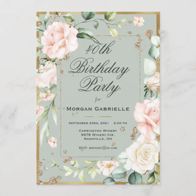 40th Fortieth 40 Forty Female Birthday Floral Invitation Zazzle