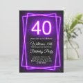 40th Funny Forty Neon Lights Retro Black Birthday Invitation | Zazzle