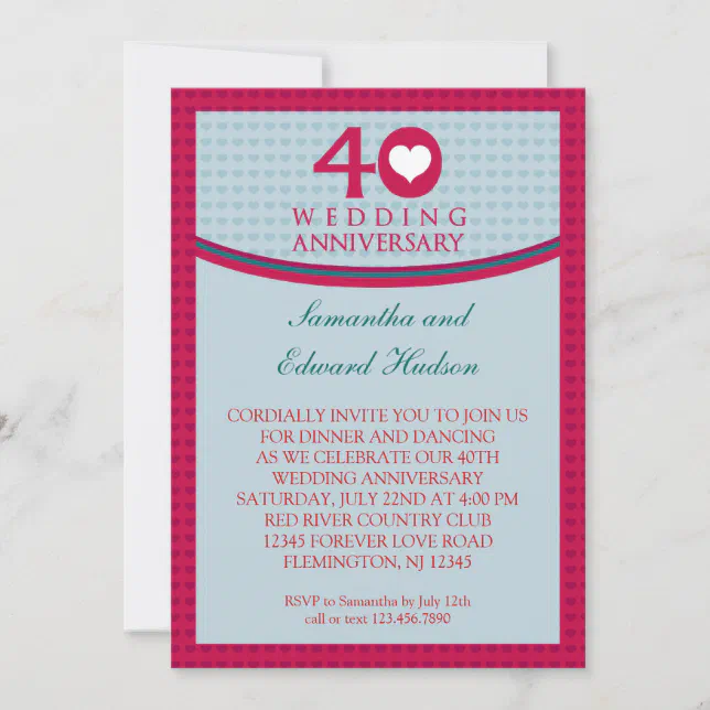 40th Heart Wedding Anniversary Invitation | Zazzle