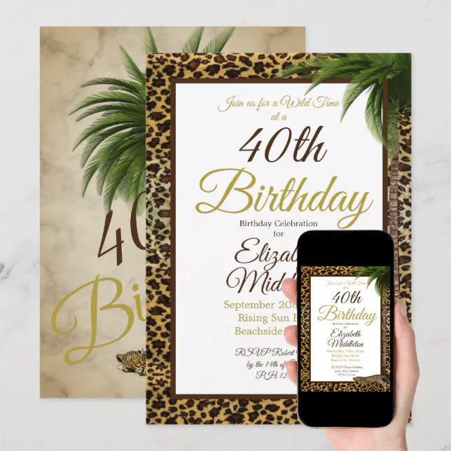 40th Leopard Print Palm Wild Birthday Invitation | Zazzle
