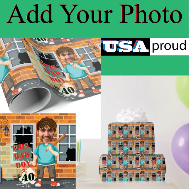 40th Men’s Birthday Funny Bad Boy Portrait Wrapping Paper | Zazzle