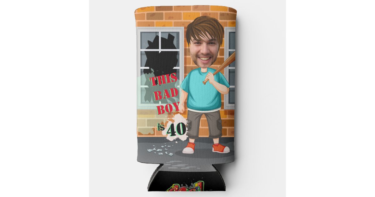 40th Men's Birthday Bad Boy Funny Face Cut-out Seltzer Can Cooler | Zazzle