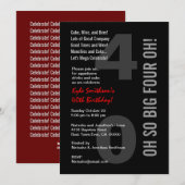 40th Modern Birthday Black White Red FOUR OH! Invitation | Zazzle