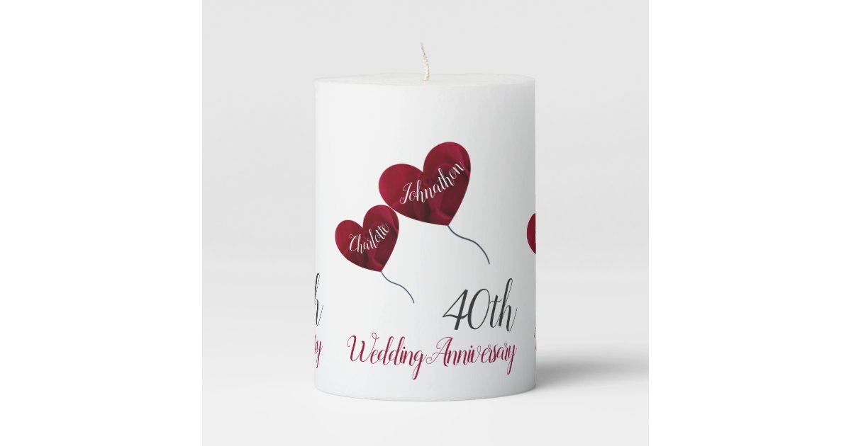 40th (or any) ruby wedding anniversary gift pillar candle | Zazzle