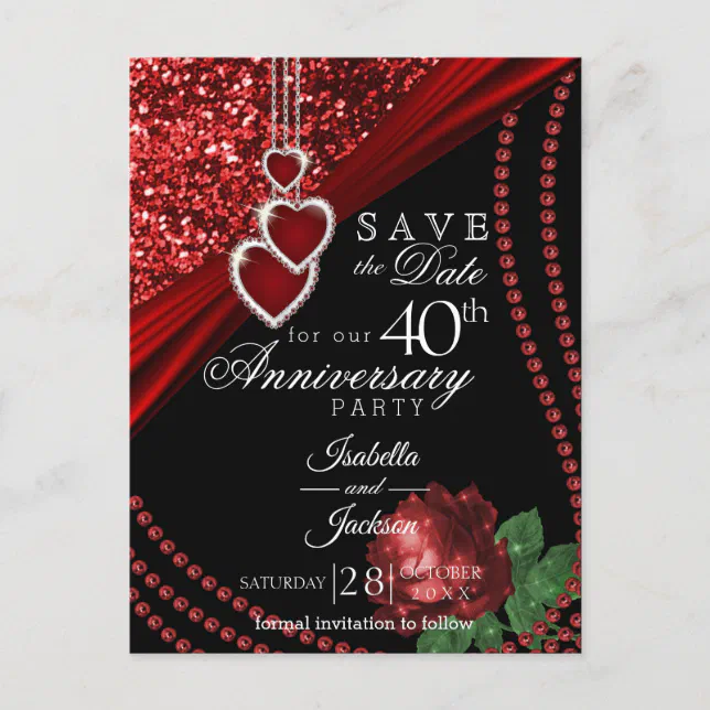40th Red Glitter & Rose Anniversary -Save the Date Announcement ...