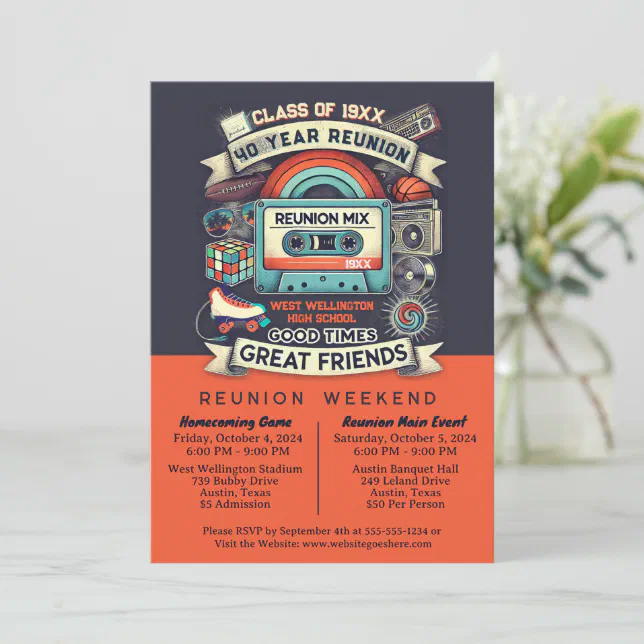 40th Reunion Retro 80s Pop Culture Class of [Year] Invitation | Zazzle