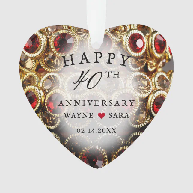 40th Ruby and Gold Jewel Wedding Anniversary Ornament | Zazzle