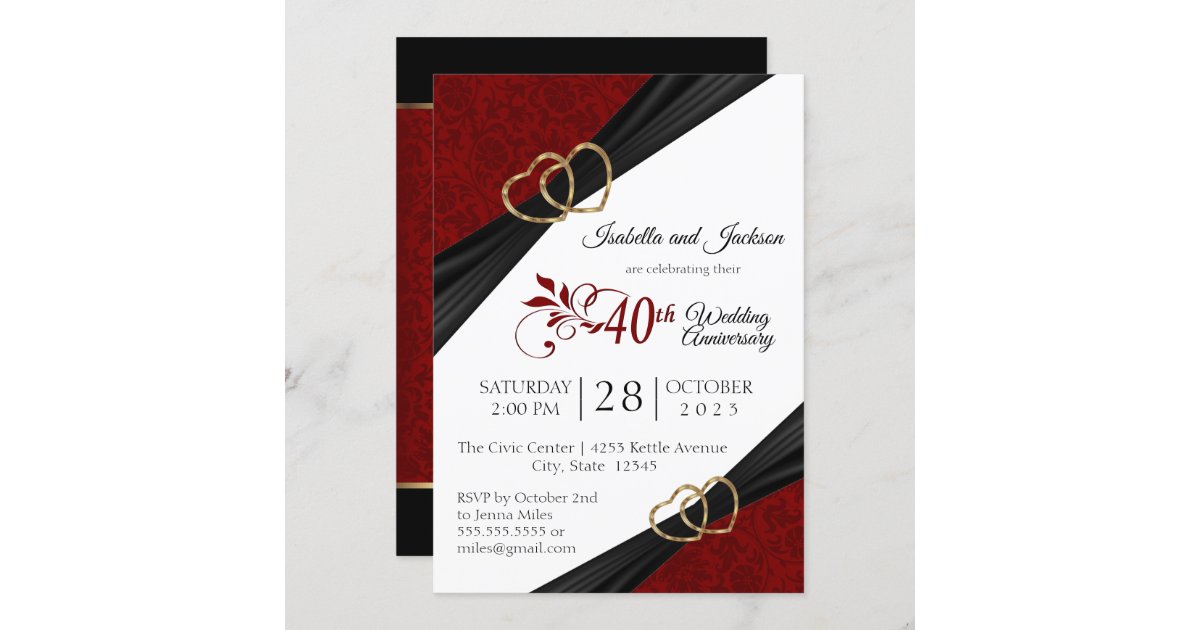 40th Ruby Anniversary Design Invitation | Zazzle
