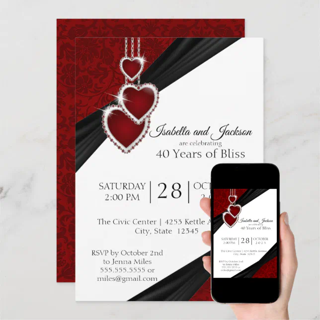 40th Ruby Anniversary Design Invitation | Zazzle