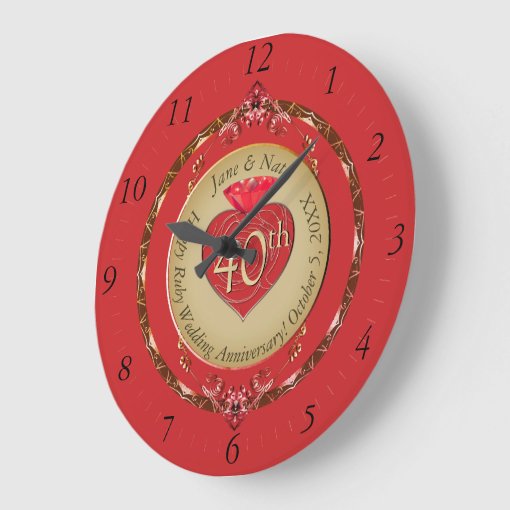 40th Ruby Anniversary Wall Clock | Zazzle