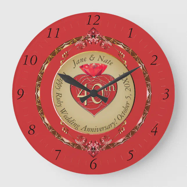 40th Ruby Anniversary Wall Clock | Zazzle