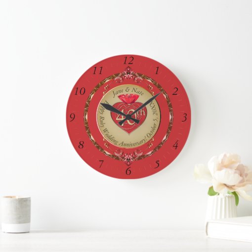 40th Ruby Anniversary Wall Clock | Zazzle