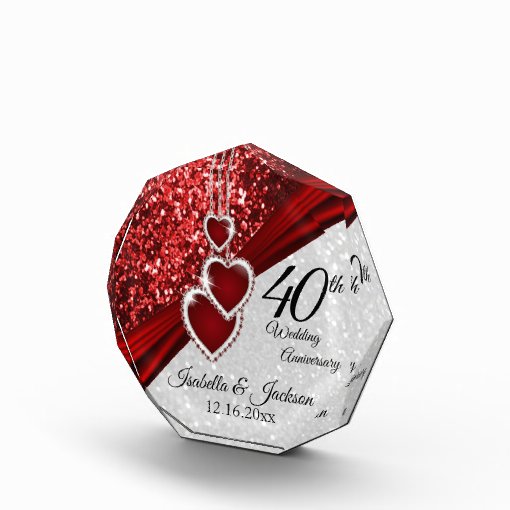 40th Ruby Red and White Glitter Anniversary Acrylic Award | Zazzle