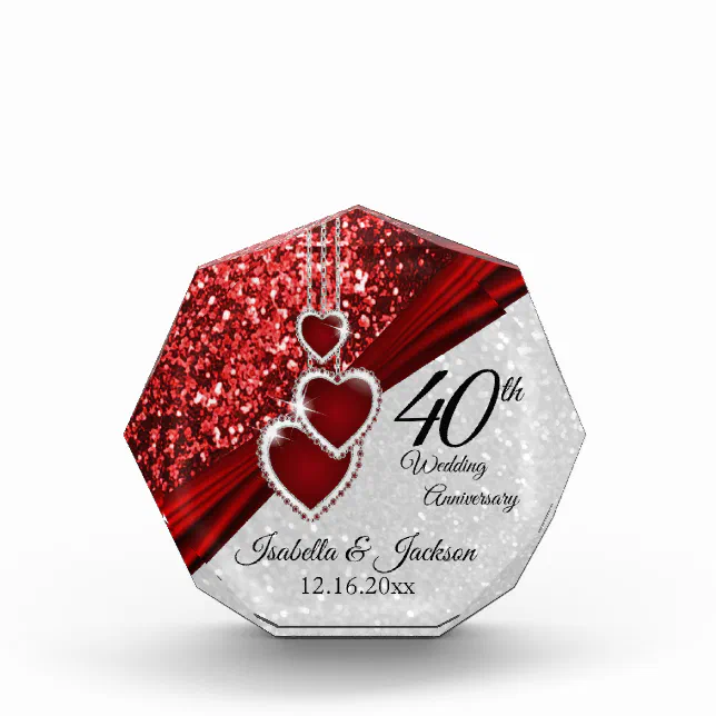 40th Ruby Red and White Glitter Anniversary Acrylic Award | Zazzle