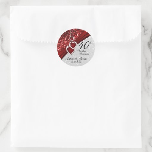 40th Ruby Red and White Glitter Anniversary Classic Round Sticker | Zazzle
